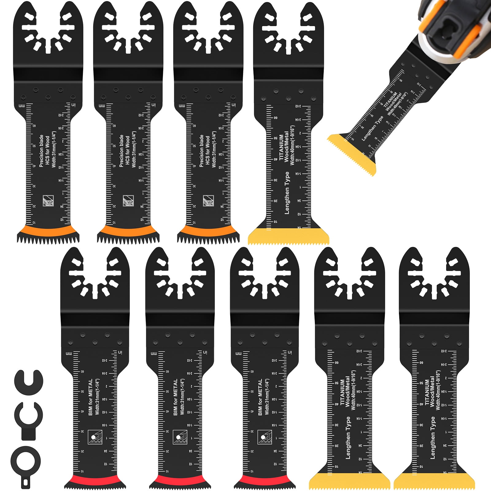 9Pcs Oscillating Saw Blade Set Titanium Bimetal Oscillating Multitool ...