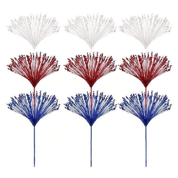 9Pcs Red White Blue Artificial Flower Picks, Patriotic Floral Stems ...