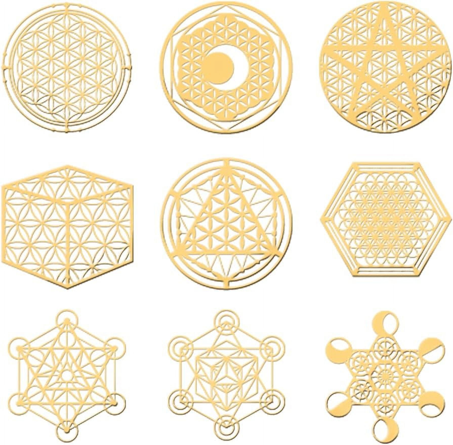 9Pcs Sacred Geometry Stickers Flower of Life Decals Stickers Gold Metal ...