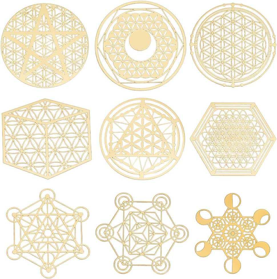9Pcs Sacred Geometry Stickers Flower of Life Decals Stickers Gold Metal ...