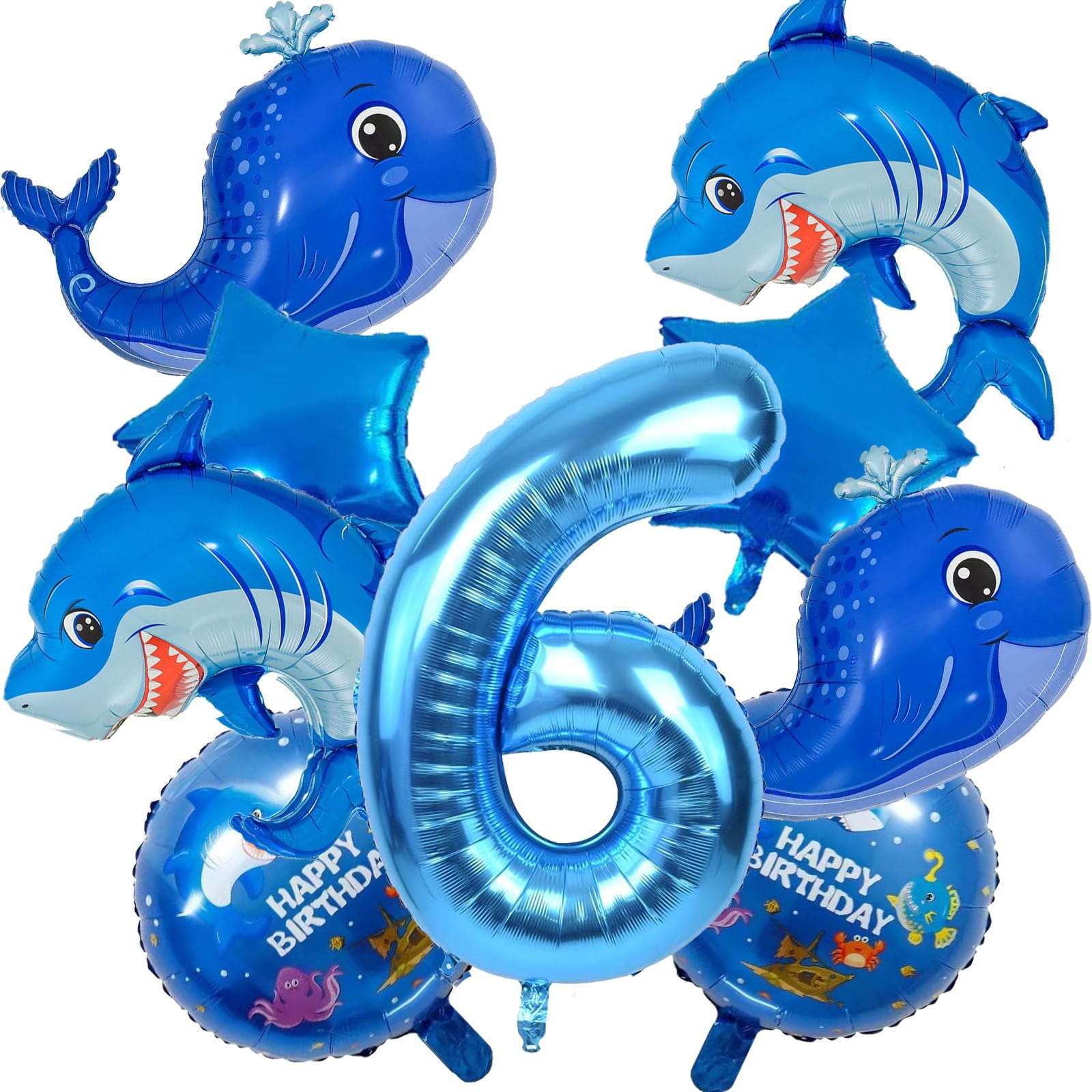9Pcs Shark Balloons Blue Shark Foil NSD3 Balloon for Baby Show Ocean ...