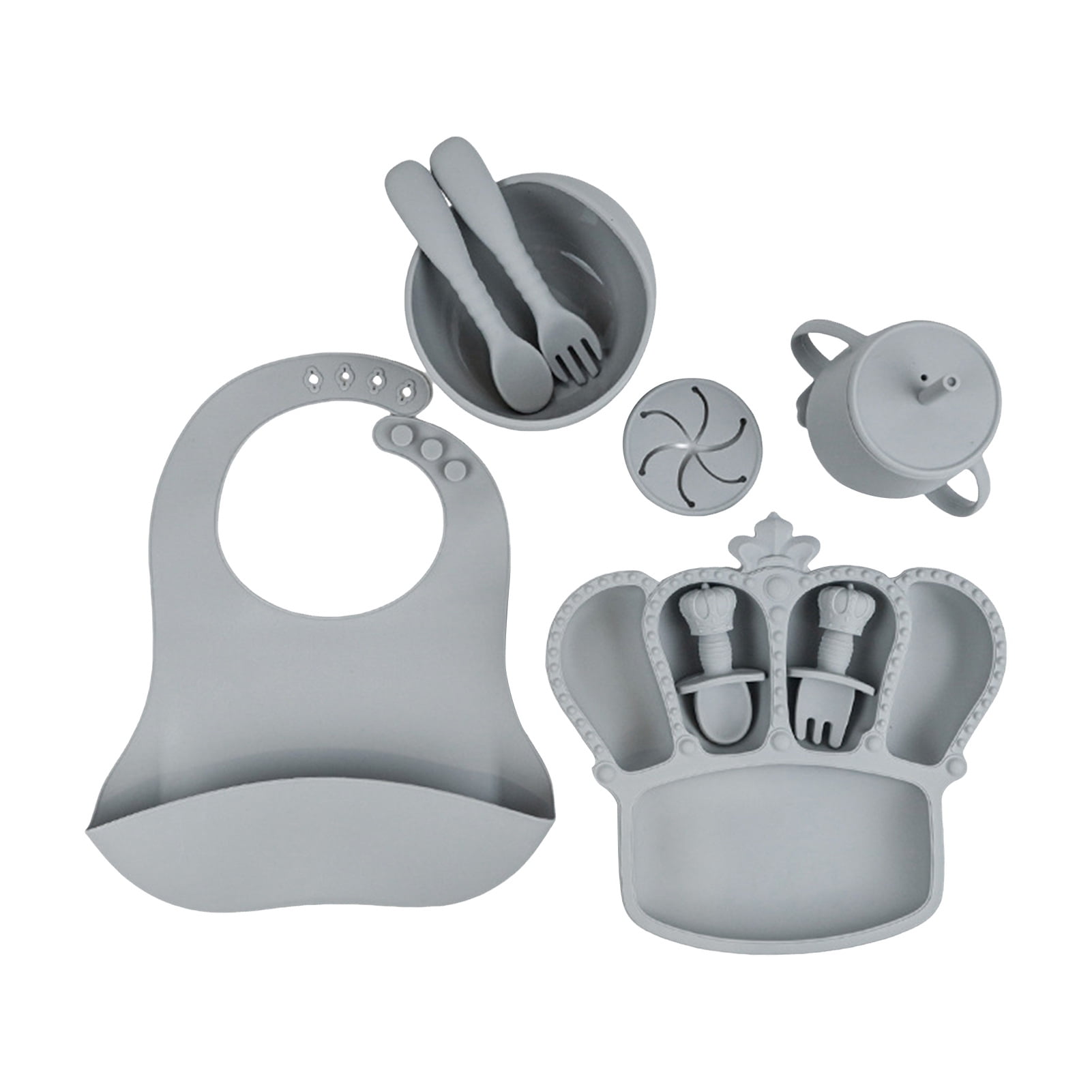 9Pcs Silicone Baby Feeding Set Suction Bowl Divided Plate Bibs Fruit ...