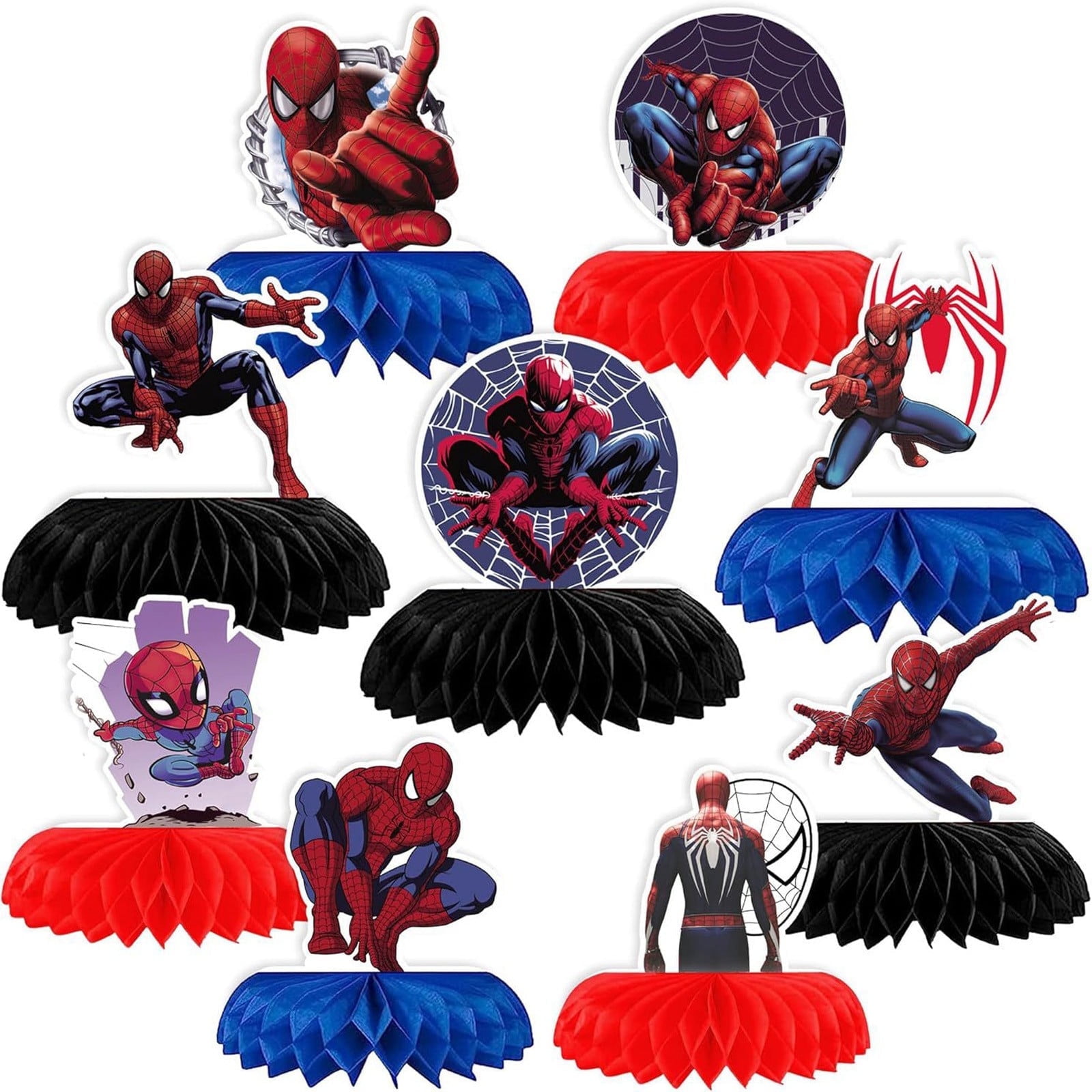 9Pcs Spider - Man Honeycomb Centerpieces, Multi-action Spider Man Happy ...