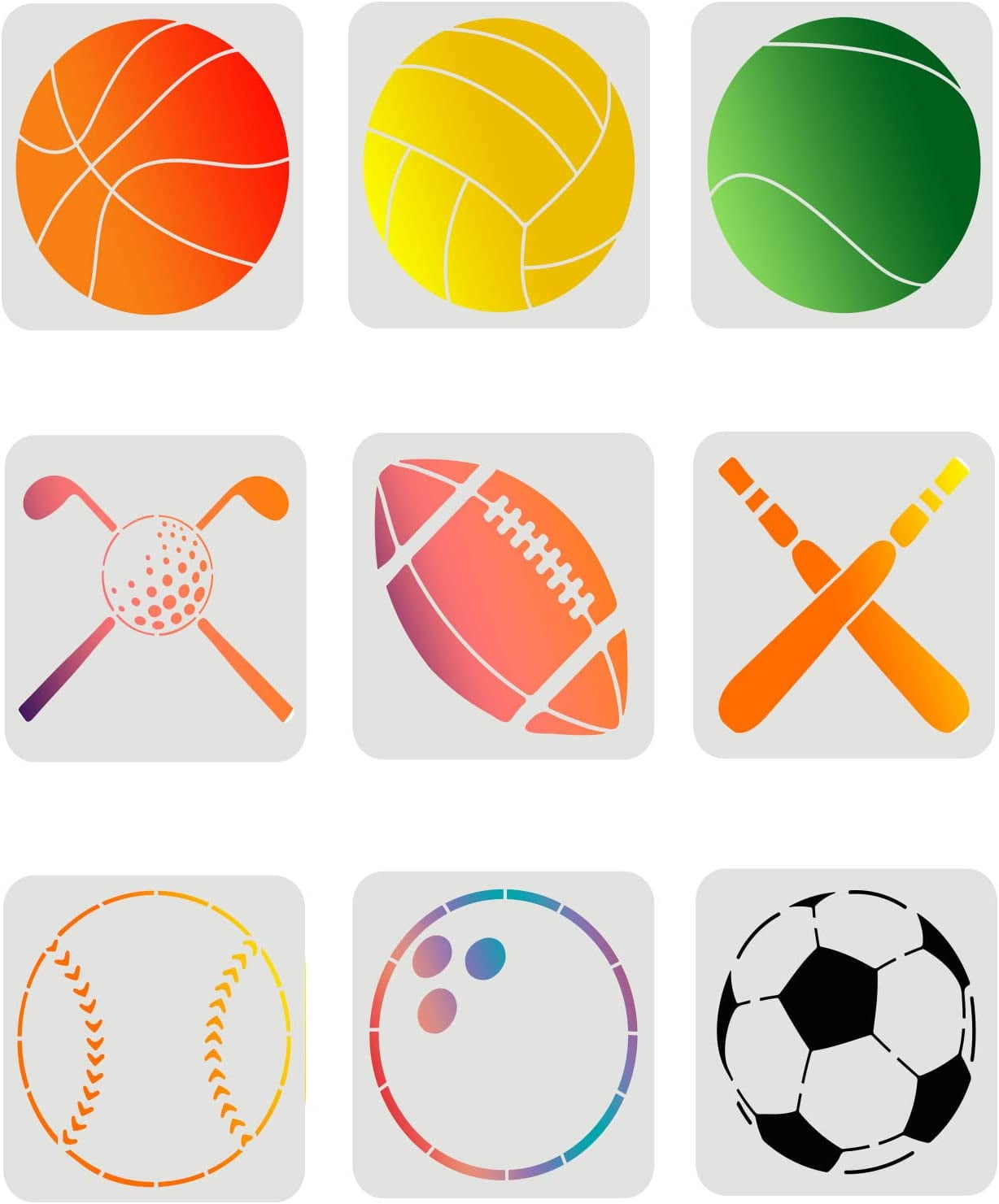 9Pcs Sports Ball Stencils (Basketball Soccer Bowling Baseball Rugby ...