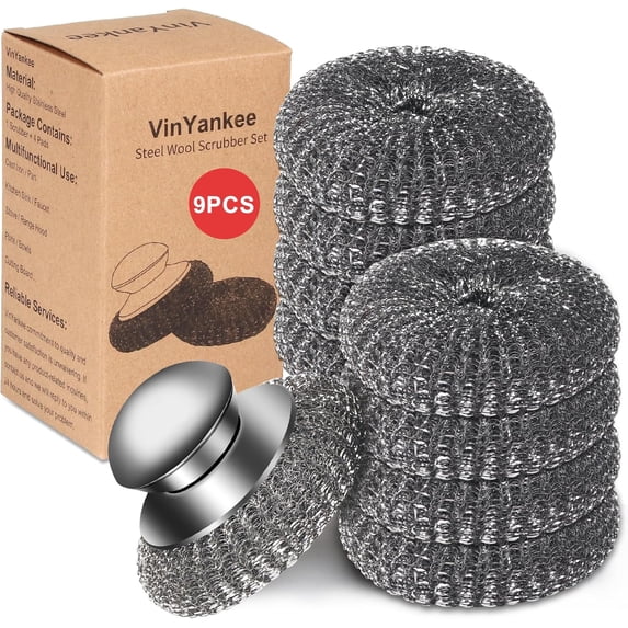 9Pcs Steel Wool Scrubber with Replacement Wire Sponge Pads Set ...