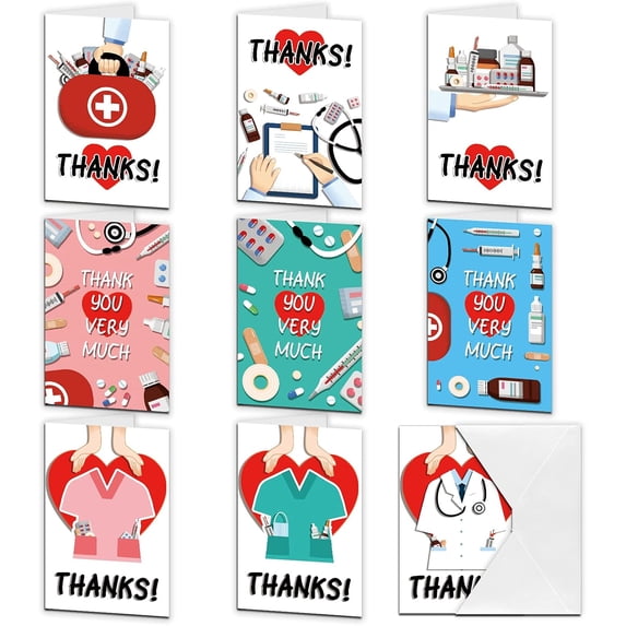 9Pcs Thank You Cards Medical Workers Appreciation Series Cards Thank ...