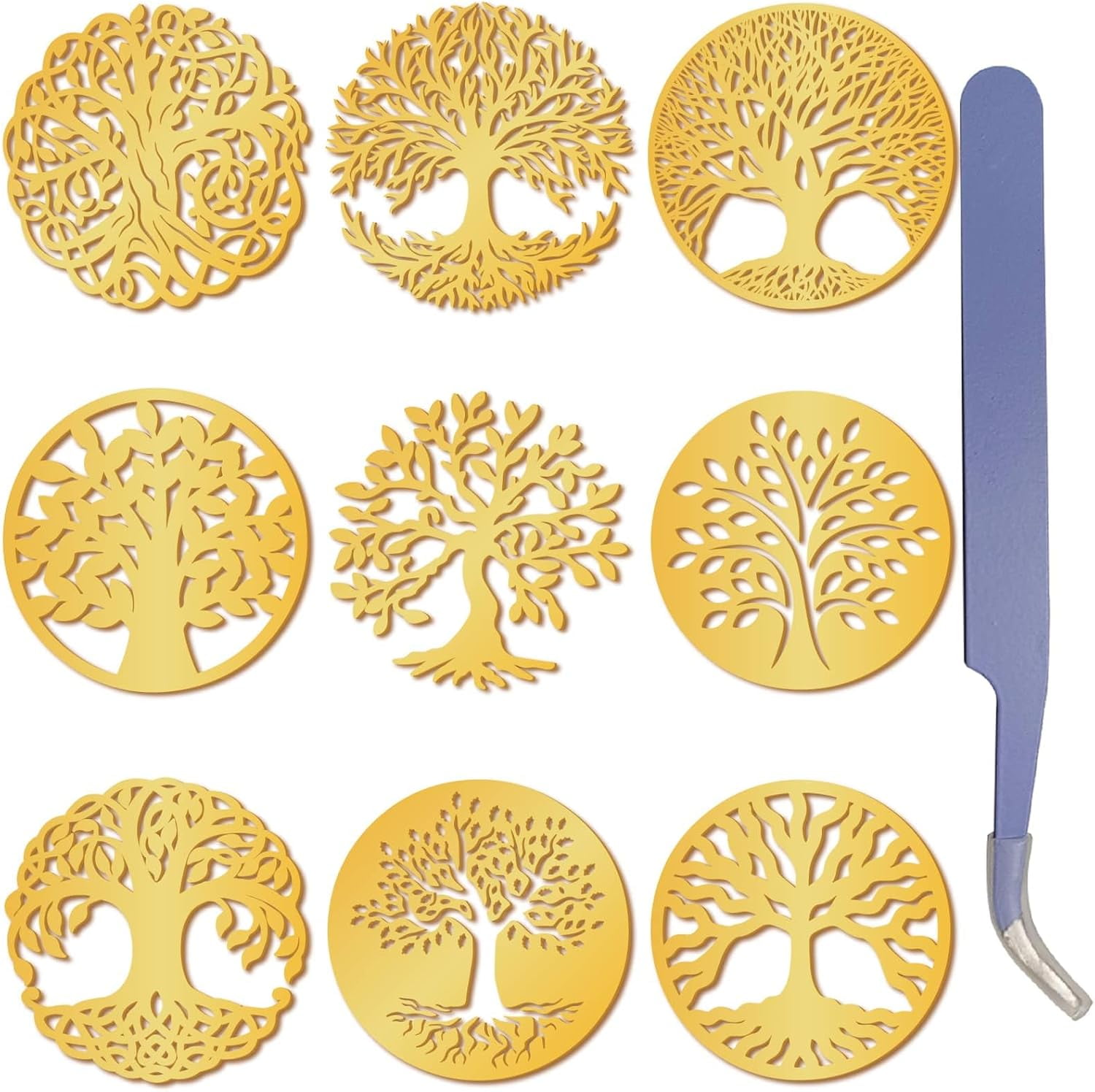 9Pcs Tree of Life Stickers Gold Metal Stickers with Tweezer Orgonite ...