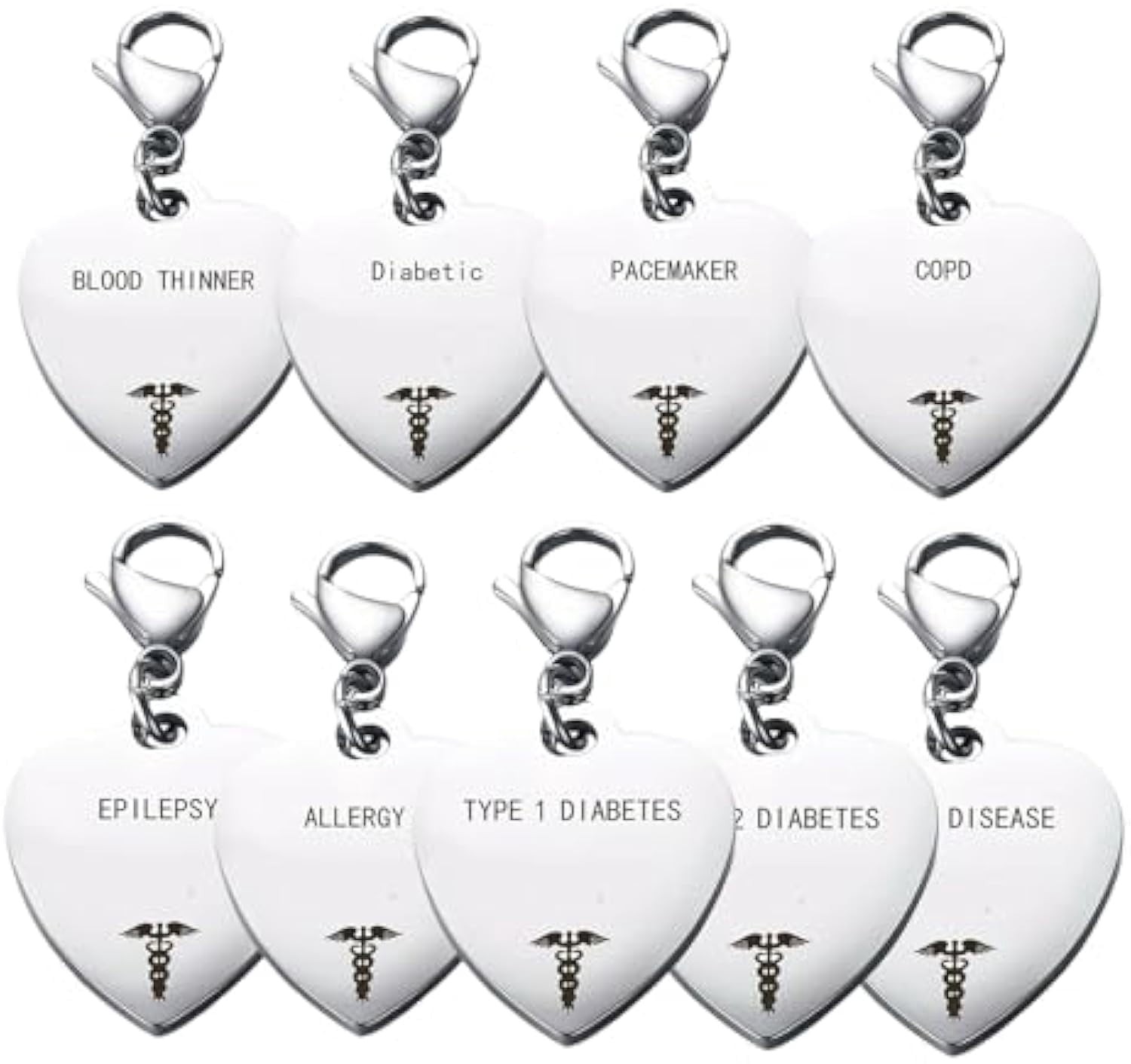 9Pcs Unique Heart-Shaped Medical ID Pendant Keyring Nursing Medical ...