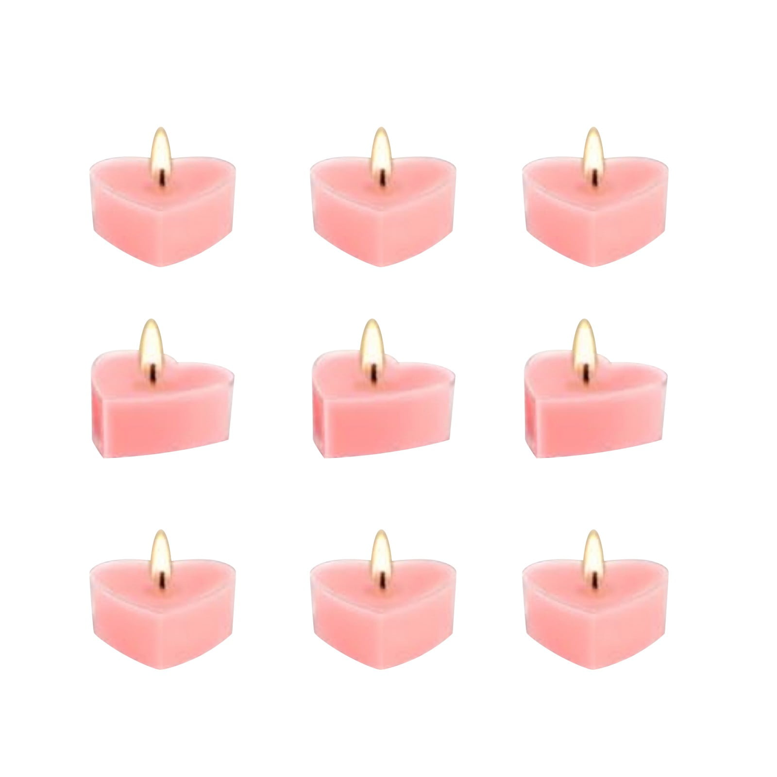9Pcs Valentine Love Pink Tea Lights Candless - Pink Heart Shaped ...