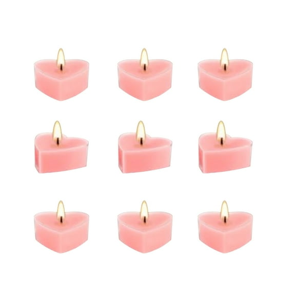 9Pcs Valentine Love Pink Tea Lights Candless - Pink Heart Shaped ...