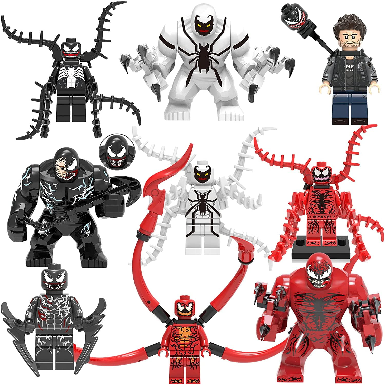 9Pcs Venoms 2Inches Action Figures Anime Movies Fans with Weapons ...