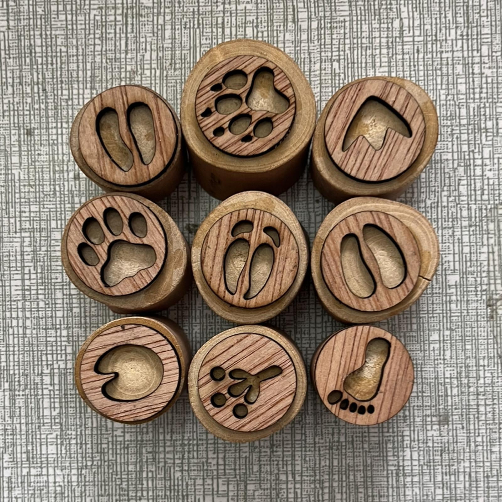 9Pcs Wooden Stamp Set Animal Track Stamps Scrapbook DIY Animals Paw ...