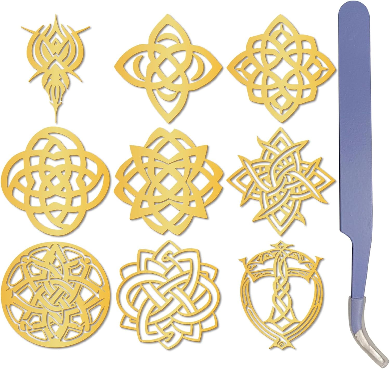 9Pcs keltic Knot Stickers Metal Gold Sticker with Tweezer Orgonite ...