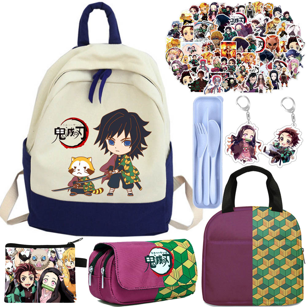 9Pcs/set Demon Slayer Kimetsu no Yaiba School Bag Kamado Tanjirou ...