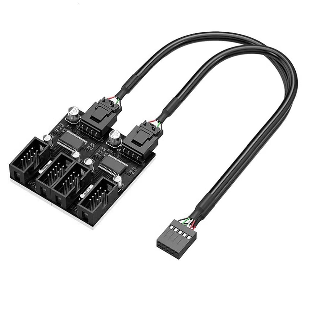 9Pin USB Header Male 1 to 2/4 Female Extension Cable Card Motherboards ...