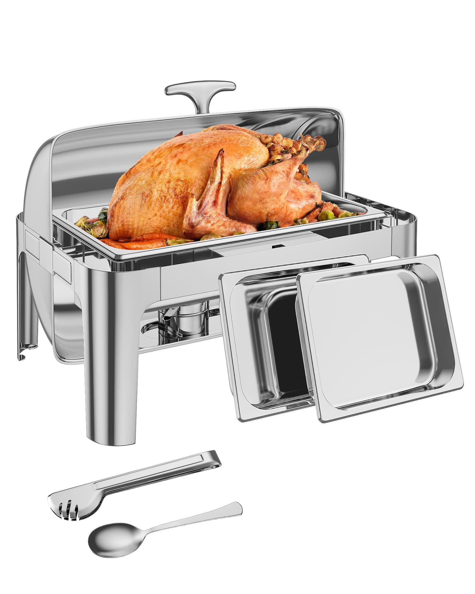 9QT Chafing Dish Buffet Set, Stainless Steel Roll Top Buffet Server ...