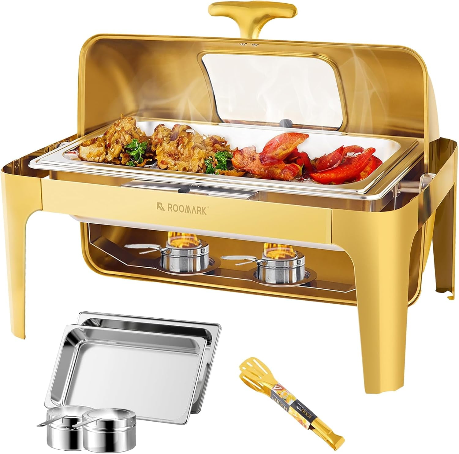 9QT Gold Roll Top Chafing Dish Buffet Set, Rectangular SS201 Stainless ...