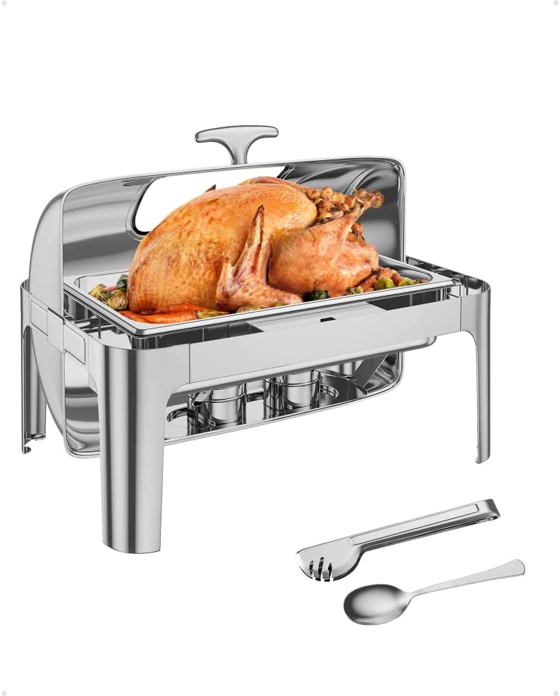 9QT Rectangular Roll Top Chafing Dish Buffet Set,Stainless Steel Buffet ...