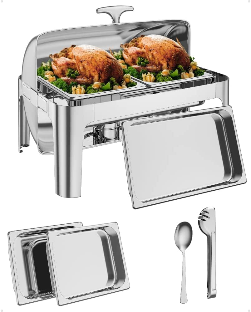9QT Rectangular Roll Top Chafing Dish Buffet Set,Stainless Steel Buffet ...