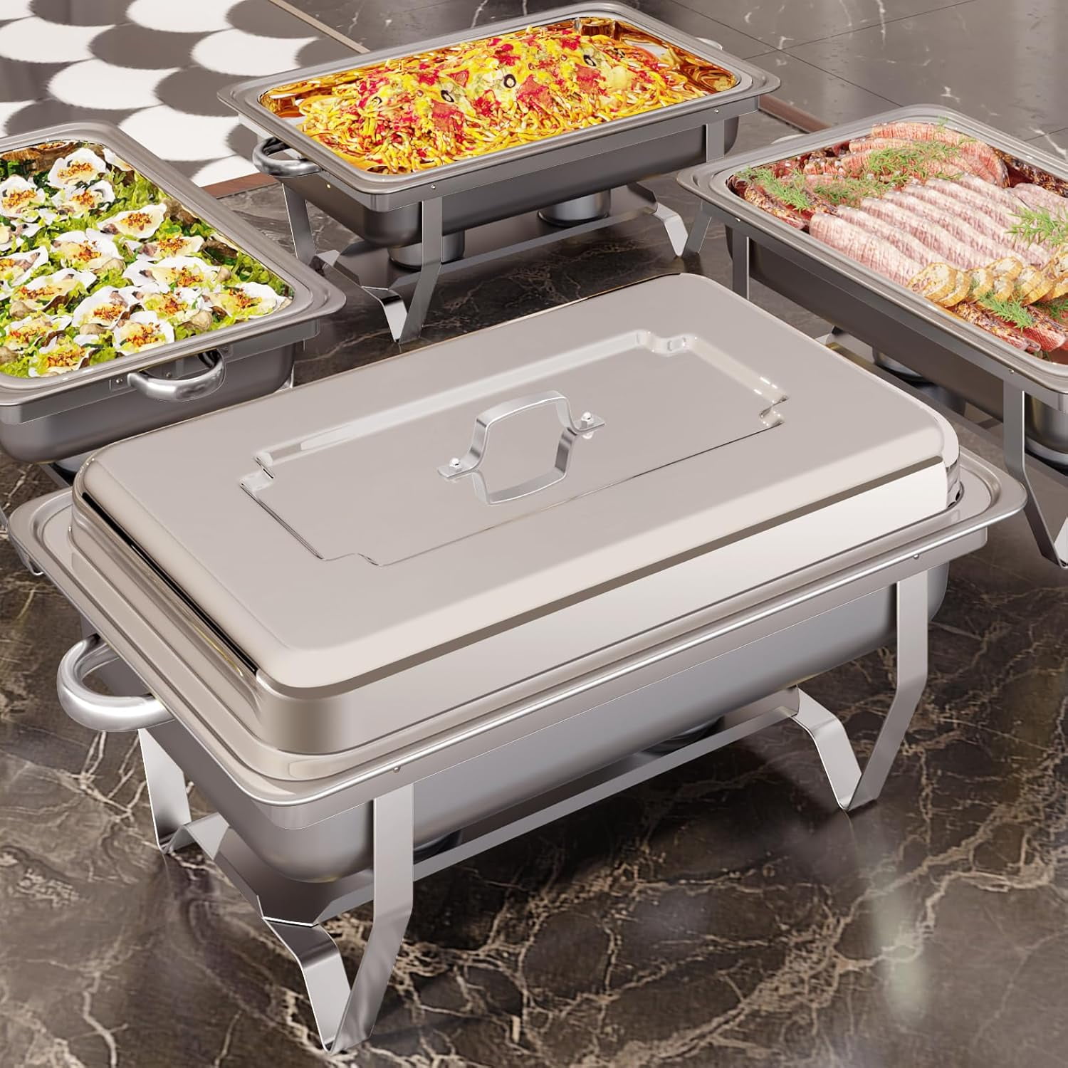 9Qt Chafing Dishes for Buffet with Folding Handle, Roll Edge Designed Chafing Dish Buffet Set ...
