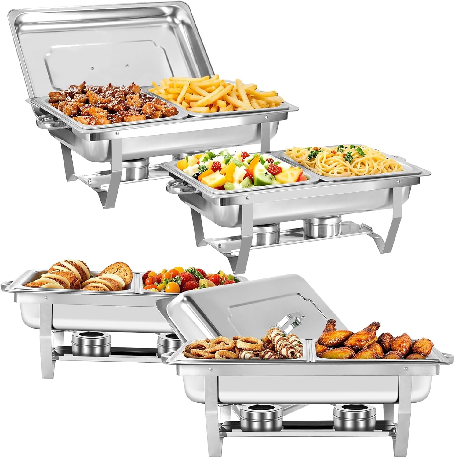 9Qt Chafing Dishes for Buffet w/1/2 Size Pan, Folding Handle, Roll Edge ...