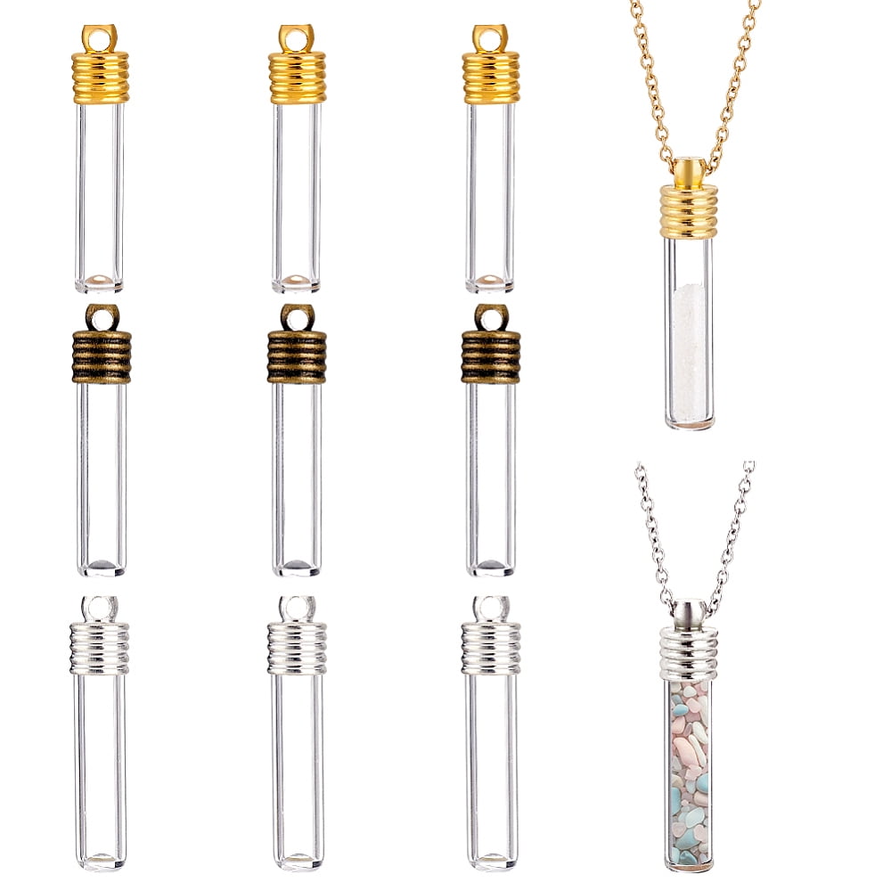9Sets 3 Colors Clear Glass Long Bottle Pendants with Alloy Cap and ...