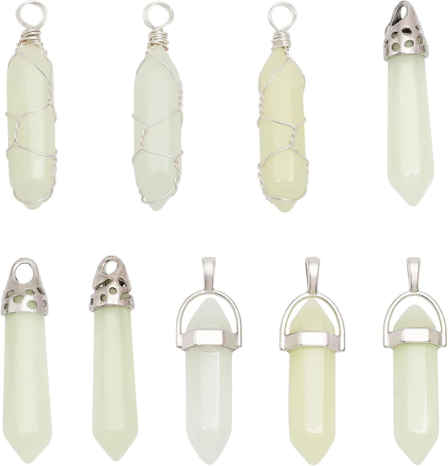 9Styles Luminous Stone Pendants Hexagonal Shape Pendants with Platinum ...