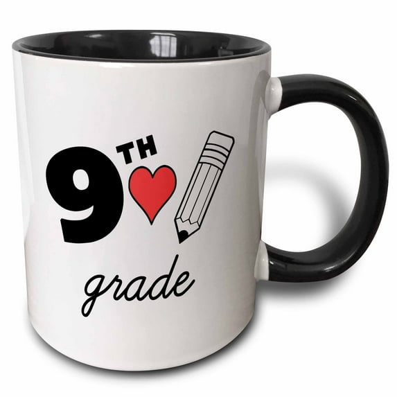 3drose, 9th Grade with Clipart Red Heart and Pencil. Black Lettering on ...