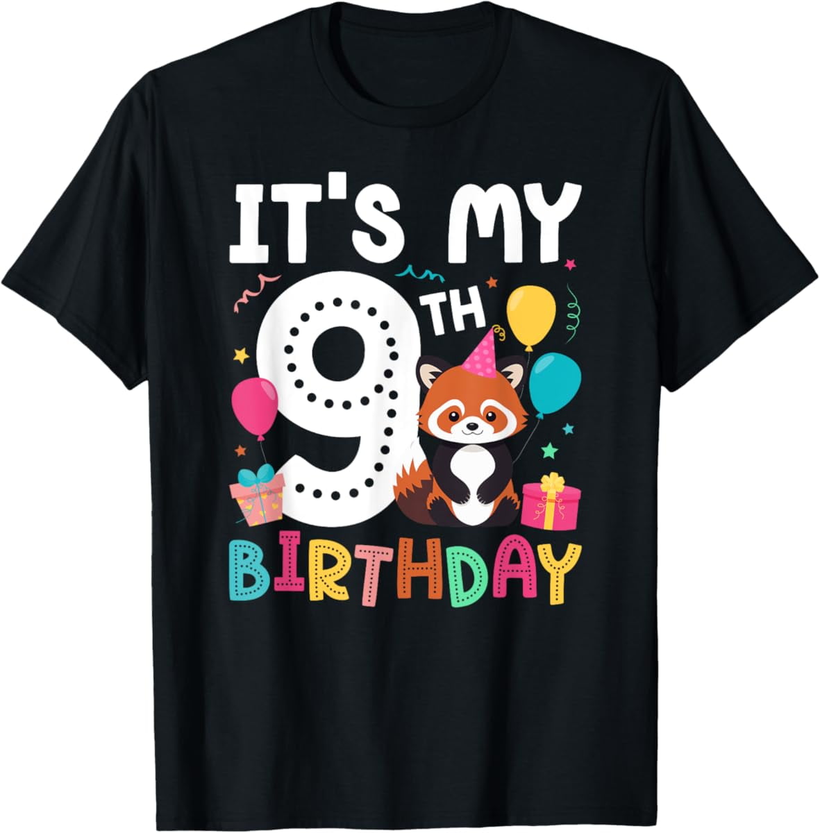 9Th Red Panda Birthday 9 Year Old Red Pandas Birthday Unisex T-Shirt S ...