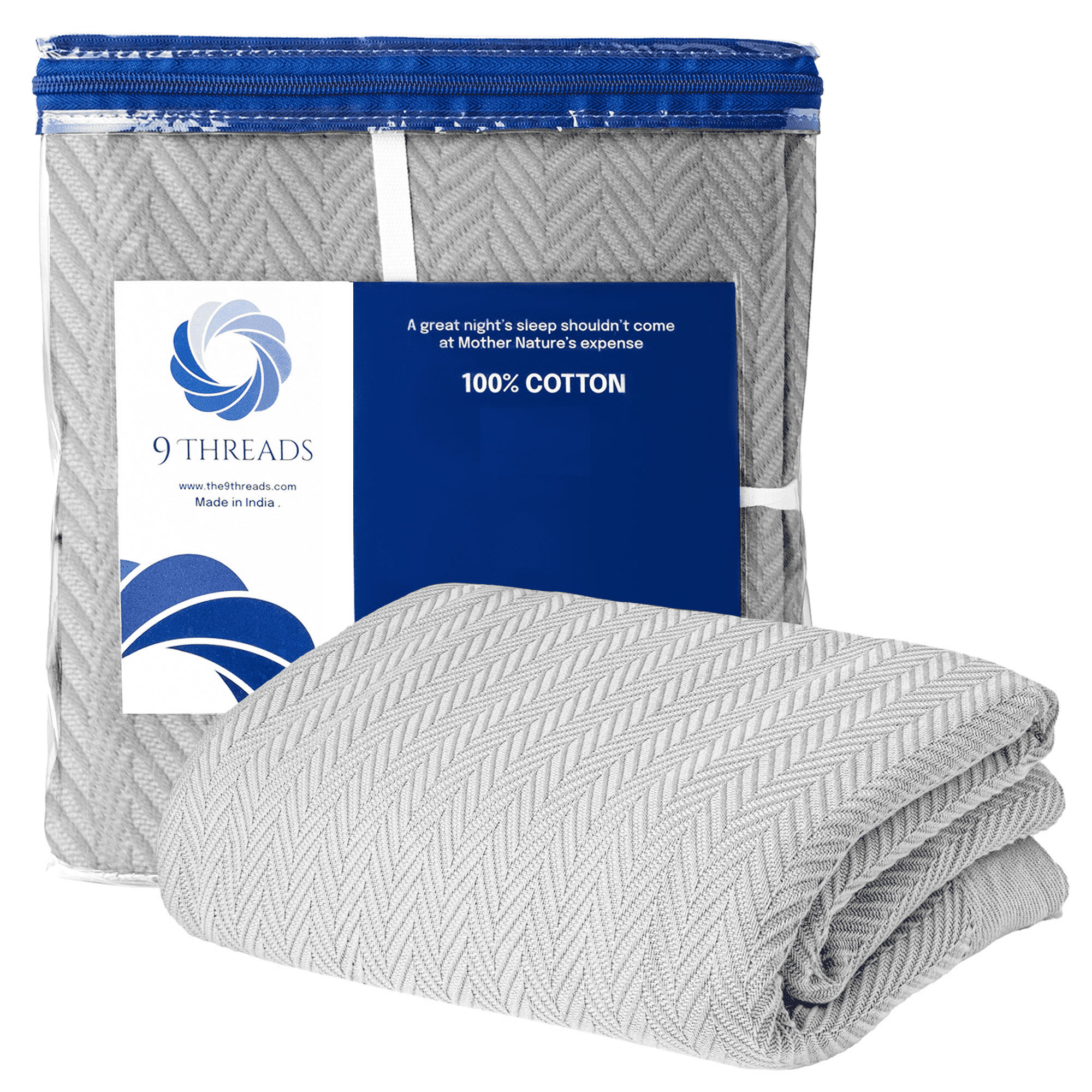 9Threads Cotton Herringbone Weave Blanket, 108"X90" King, All Season ...