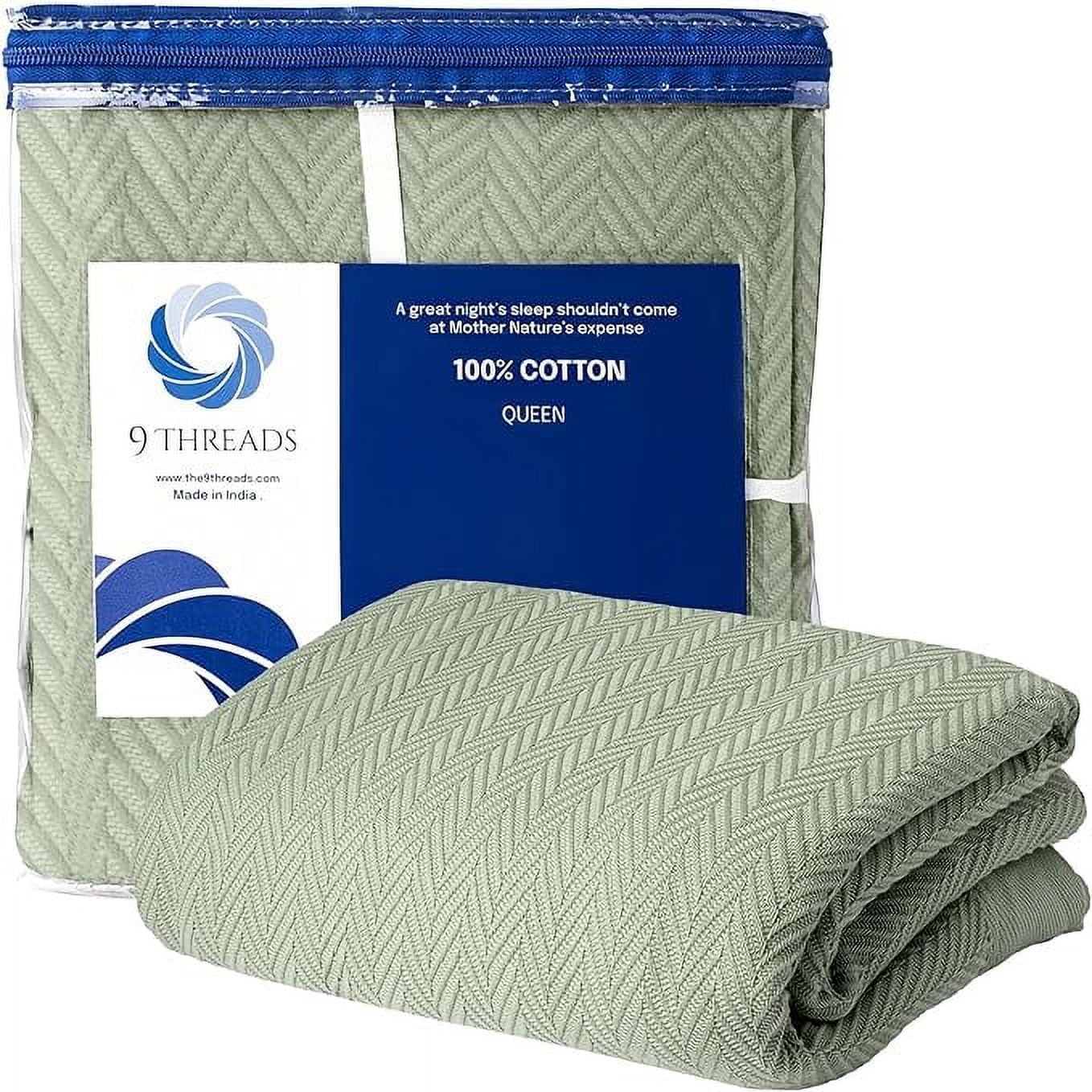 9Threads Luxury Cotton Blanket, Queen Size, Herringbone Design, Sage Grey, All-Season - Walmart.com