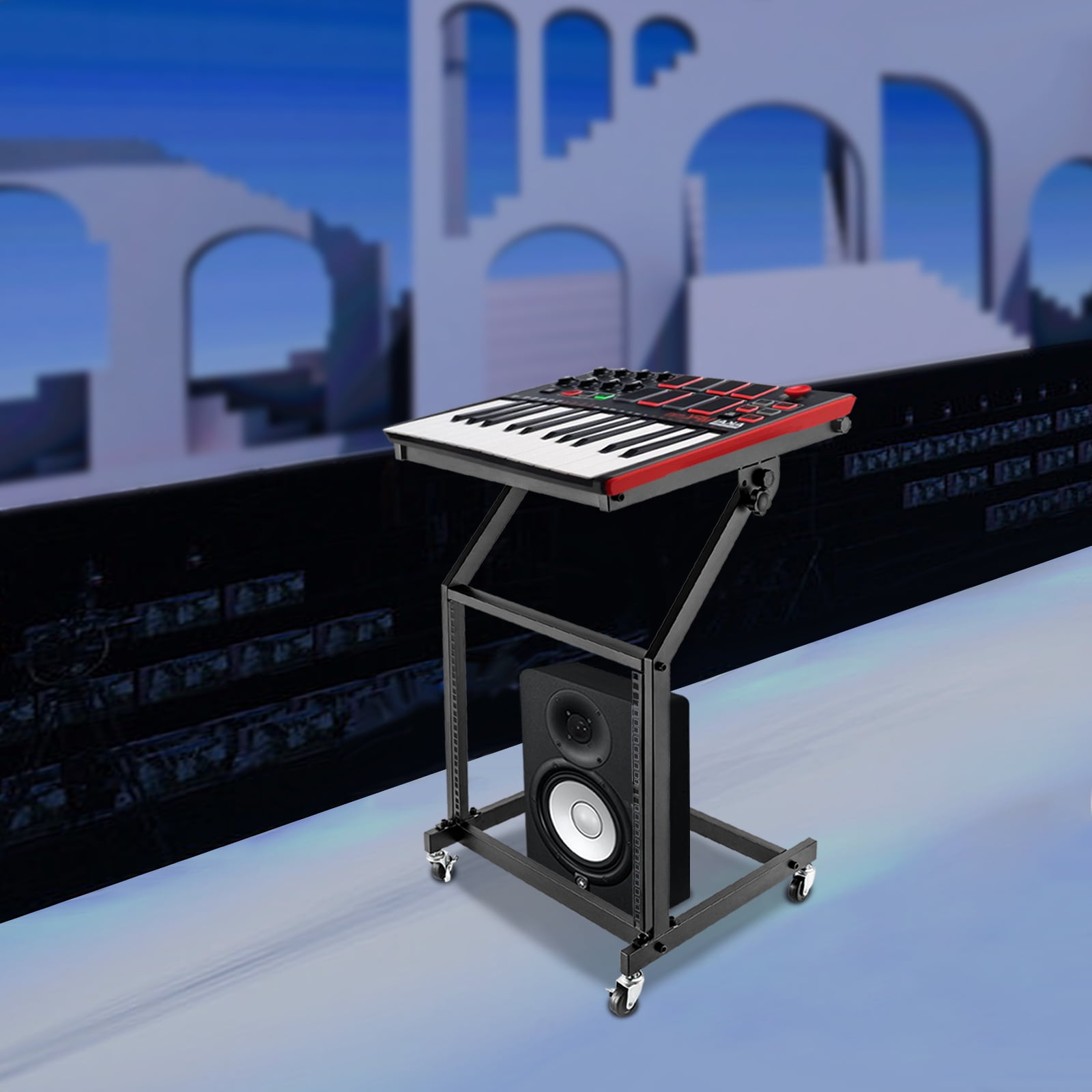 9U Professional DJ Stand with Adjustable Height, Sturdy Iron ...