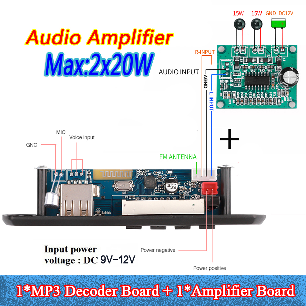 9V 12V Bluetooth 5.0 MP3 Decoding Board with Mic Digital AMP HiFi ...