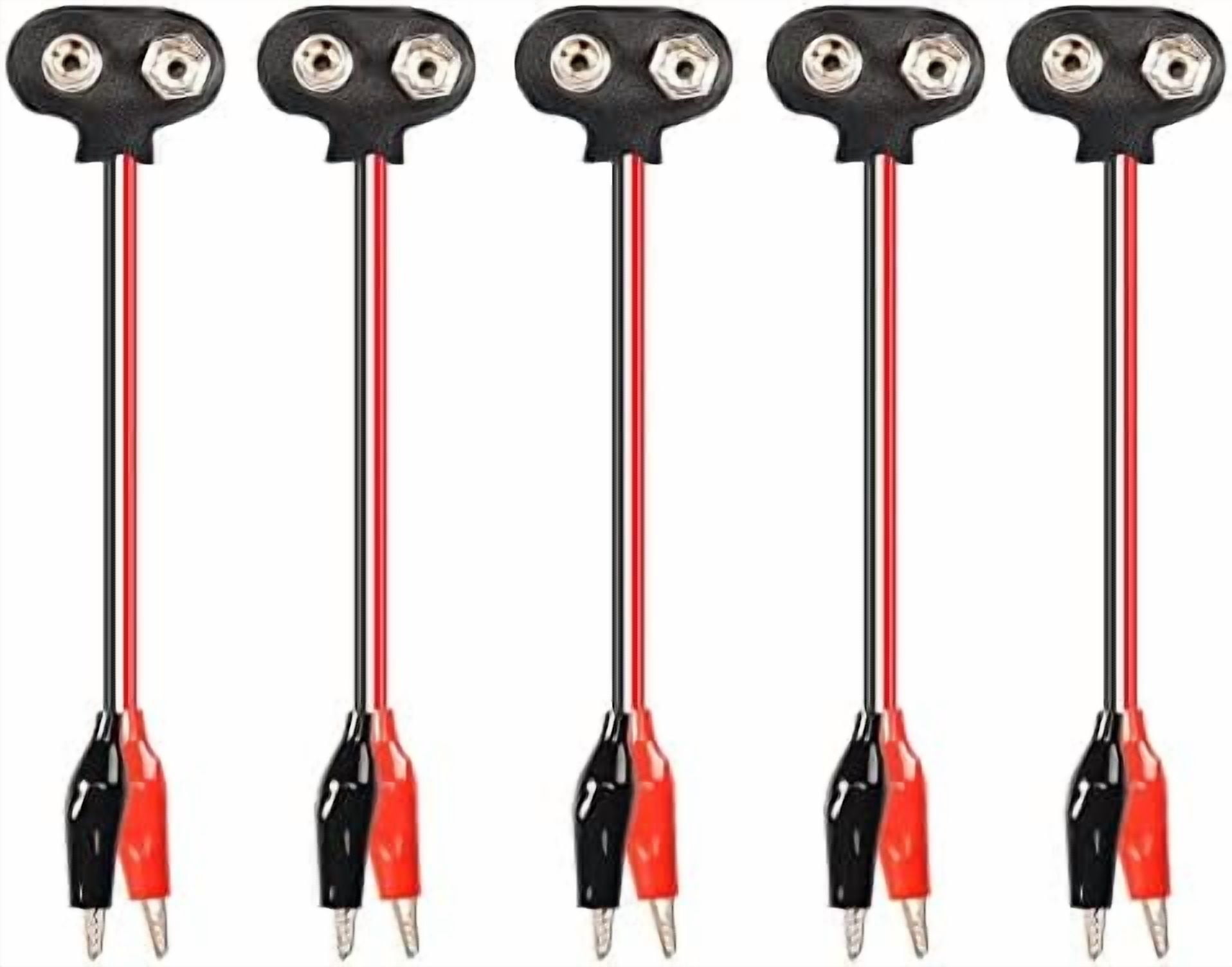 9V Battery Snap to Alligator Clips Cable,5 Pack Dual Alligator Clips to ...