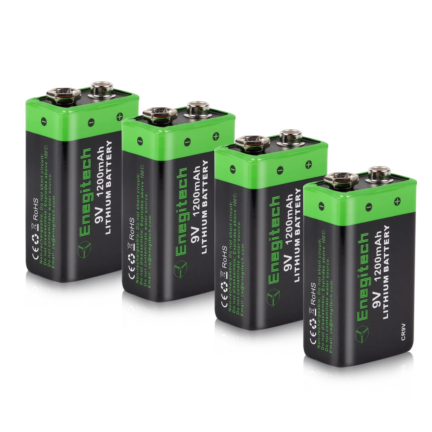 9V Lithium Battery, Enegitech 4 Pack 1200mAh Non-Rechargeable Li-ion ...