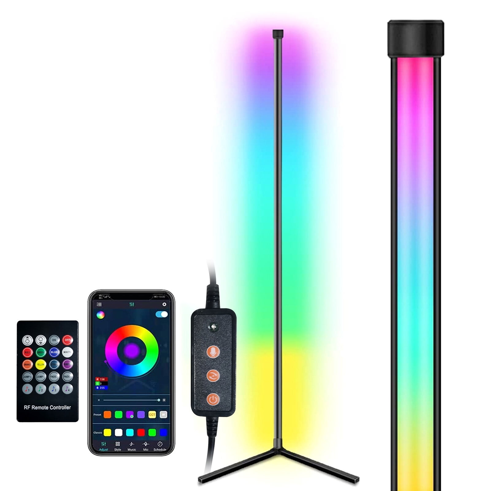 9W 150CM/59Inches BT Connected LEDs RGB Corner Floor Lamp Standing ...