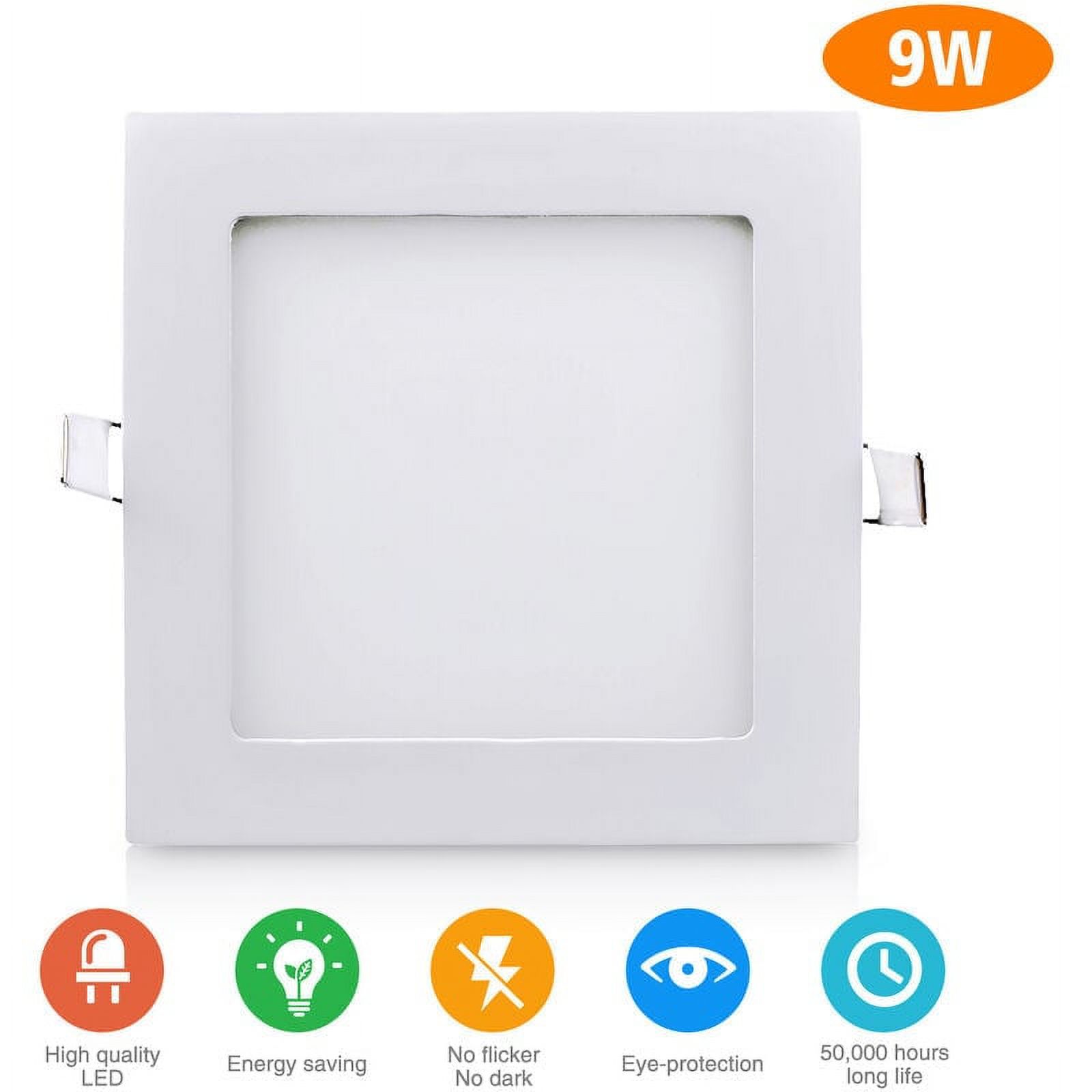 9W Square LED Ceiling Light，Cool White Color Temperature 6000K，Recessed ...