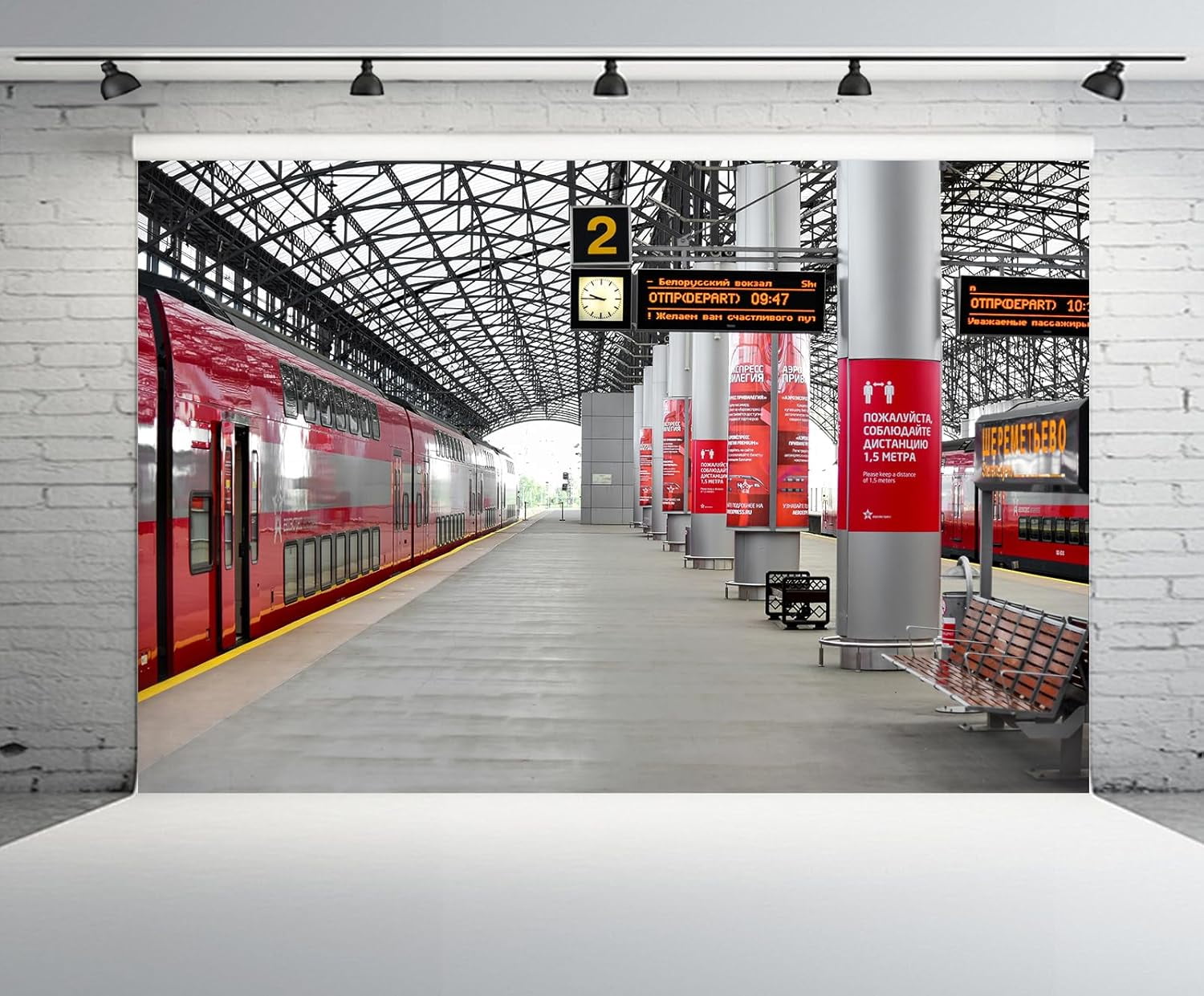 9X6Ft Train Station Backdrop Train Railway Platform Red Train Arched ...