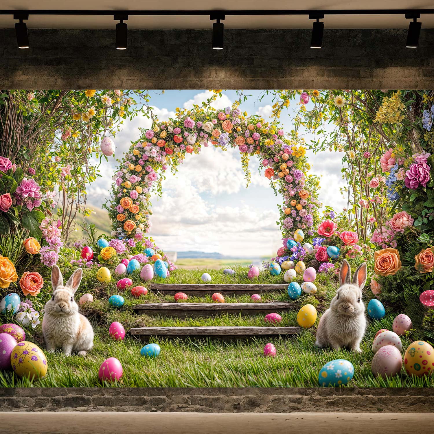 9X6ft Easter Garden Backdrop Flower Arch Green Grass Colorful Eggs ...