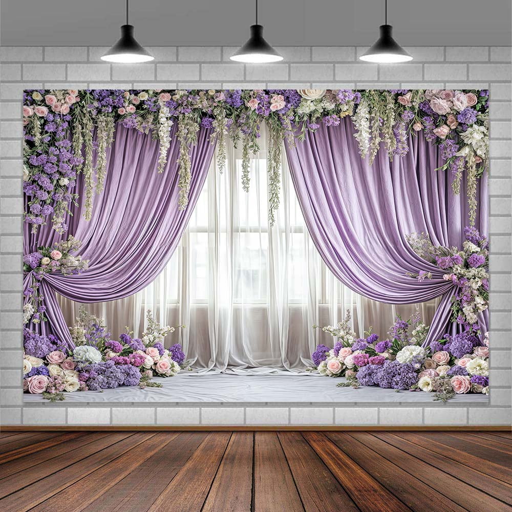 9X6ft Purple Flower Wall Backdrop Purple Wisteria Florals Curtain ...