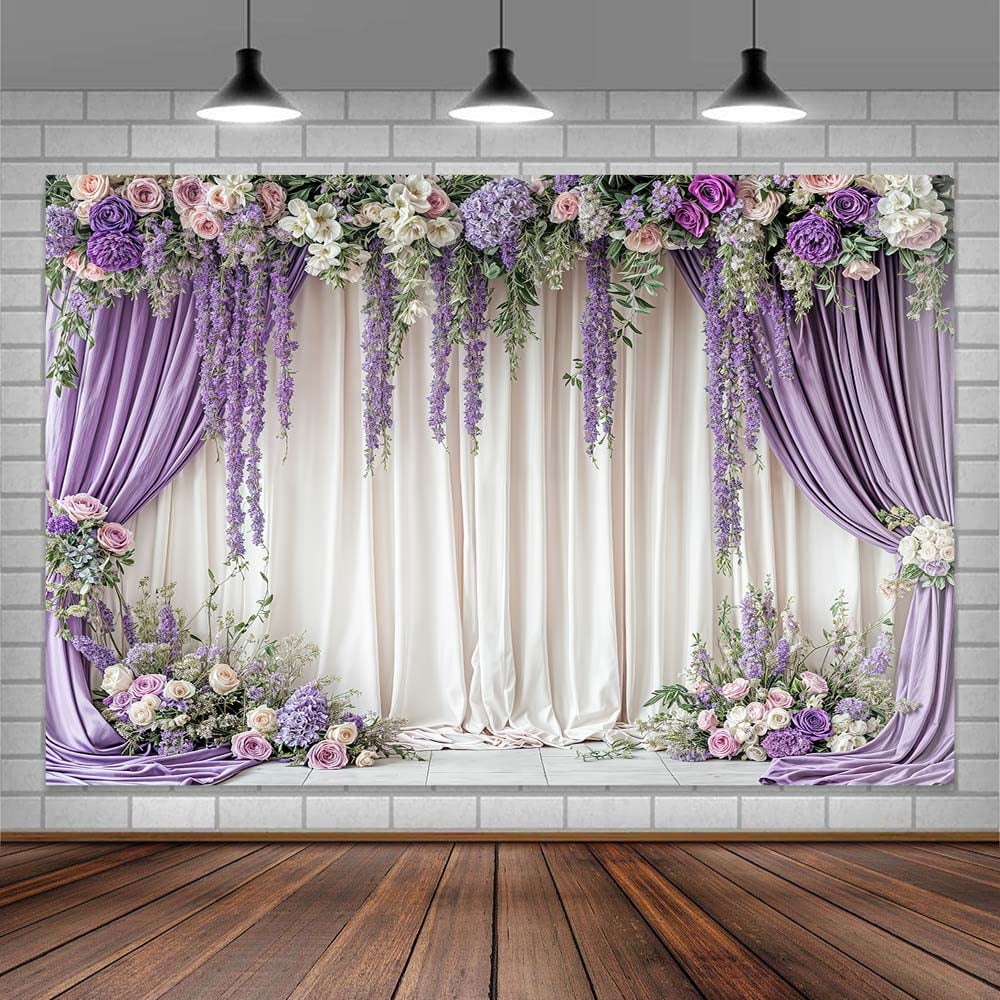 9X6ft Purple Wisteria Flower Wall Backdrop Purple Floral Curtain ...