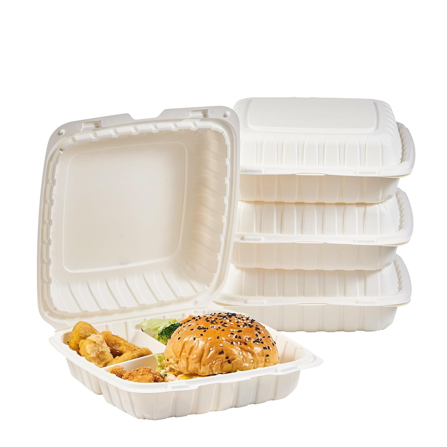 9X9 3 Compartment 50-Pack Plastic Clamshell Take Out Food Containers, Heavy Duty Disposable To ...