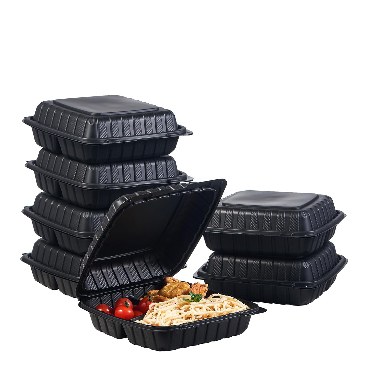 9X9 3-Compartment 50-Pack Plastic Clamshell Takeout Food Trays Heavy ...