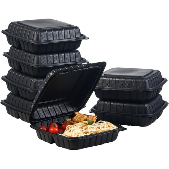 9X9 3-Compartment 50-Pack Plastic Clamshell Takeout Food Trays Heavy ...