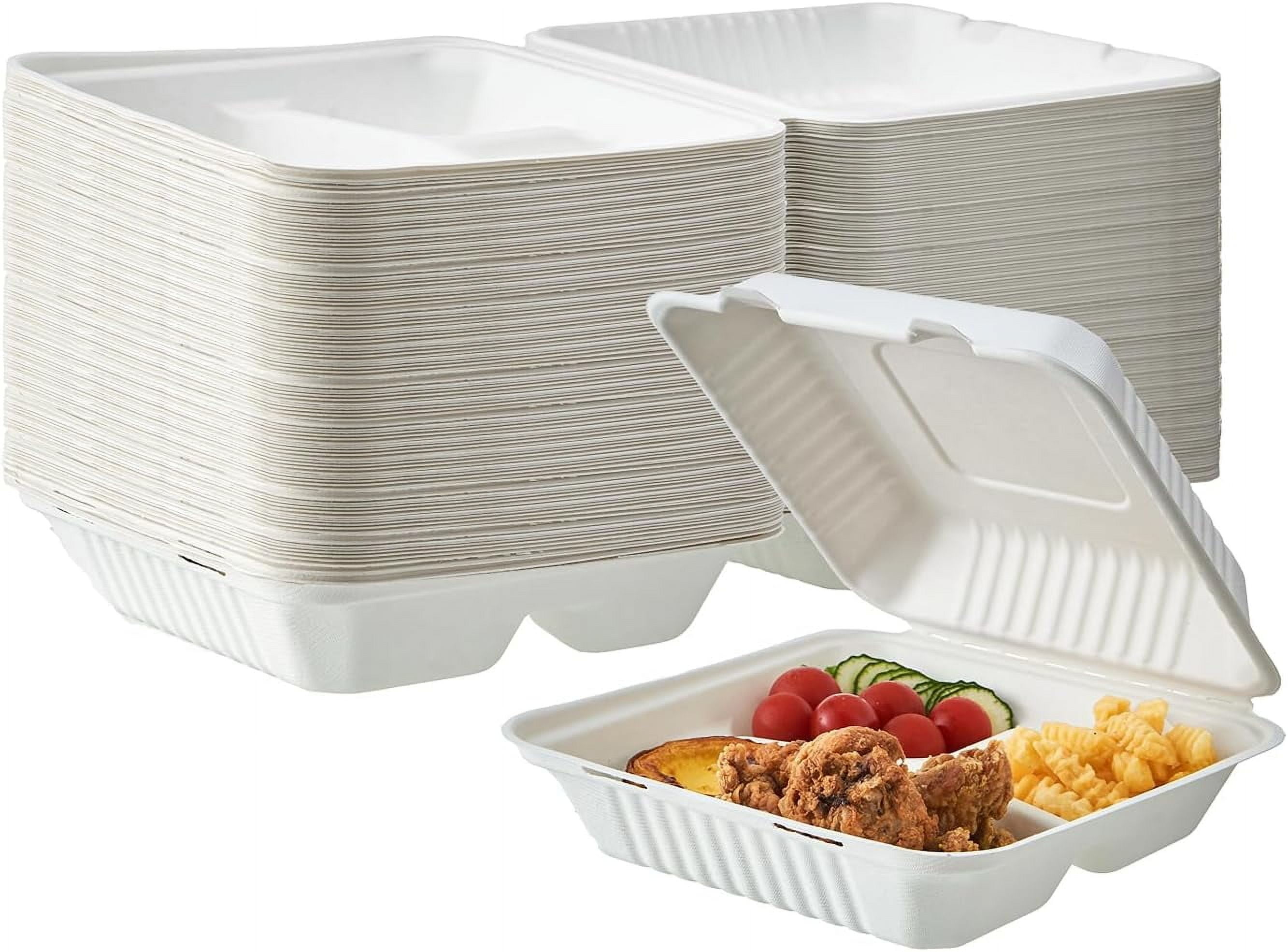 [9X9 3-Compartment 75-Pack 100% Compostable Clamshell Take Out Food Containers with Lids, Bio ...