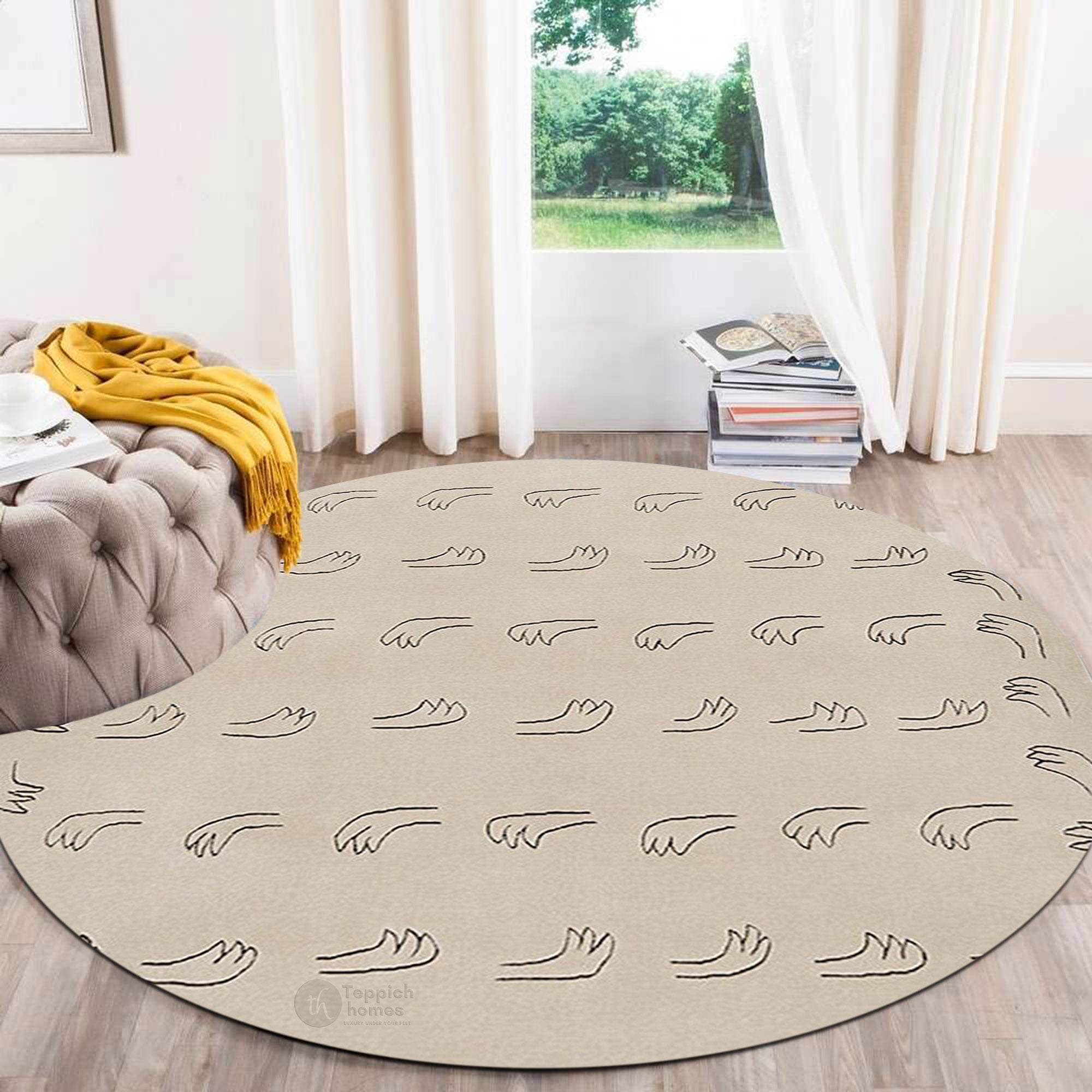 9X9 Wool Rug, Beige color, Hallway, Kids, room, Round Carpet, Geometric ...