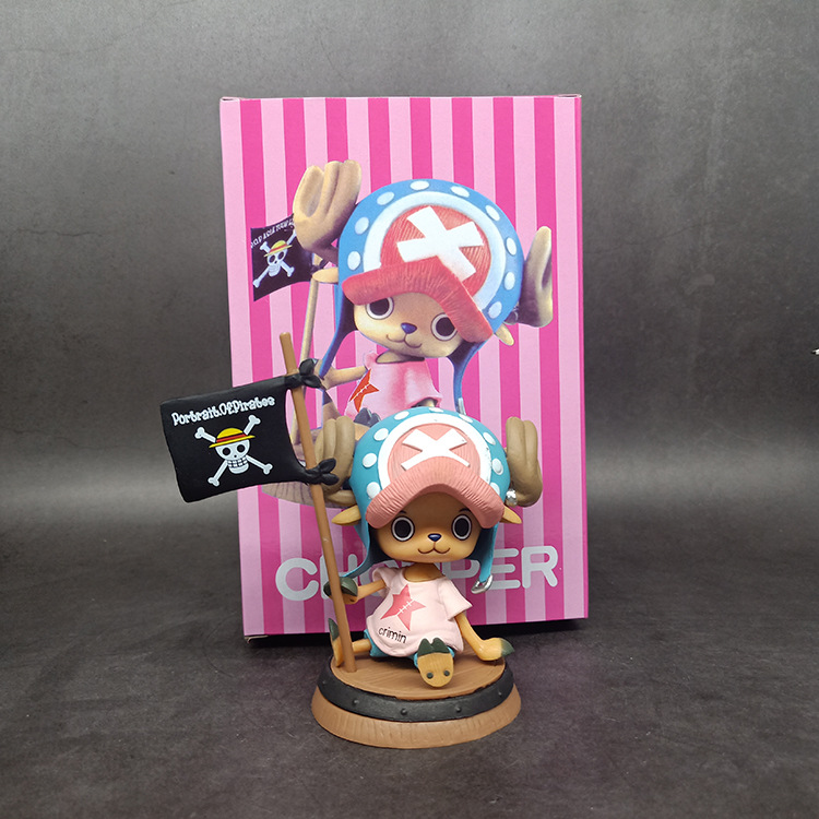 9cm One Piece Figure Anime Chopper With Flag Action Figurine Doll Model ...