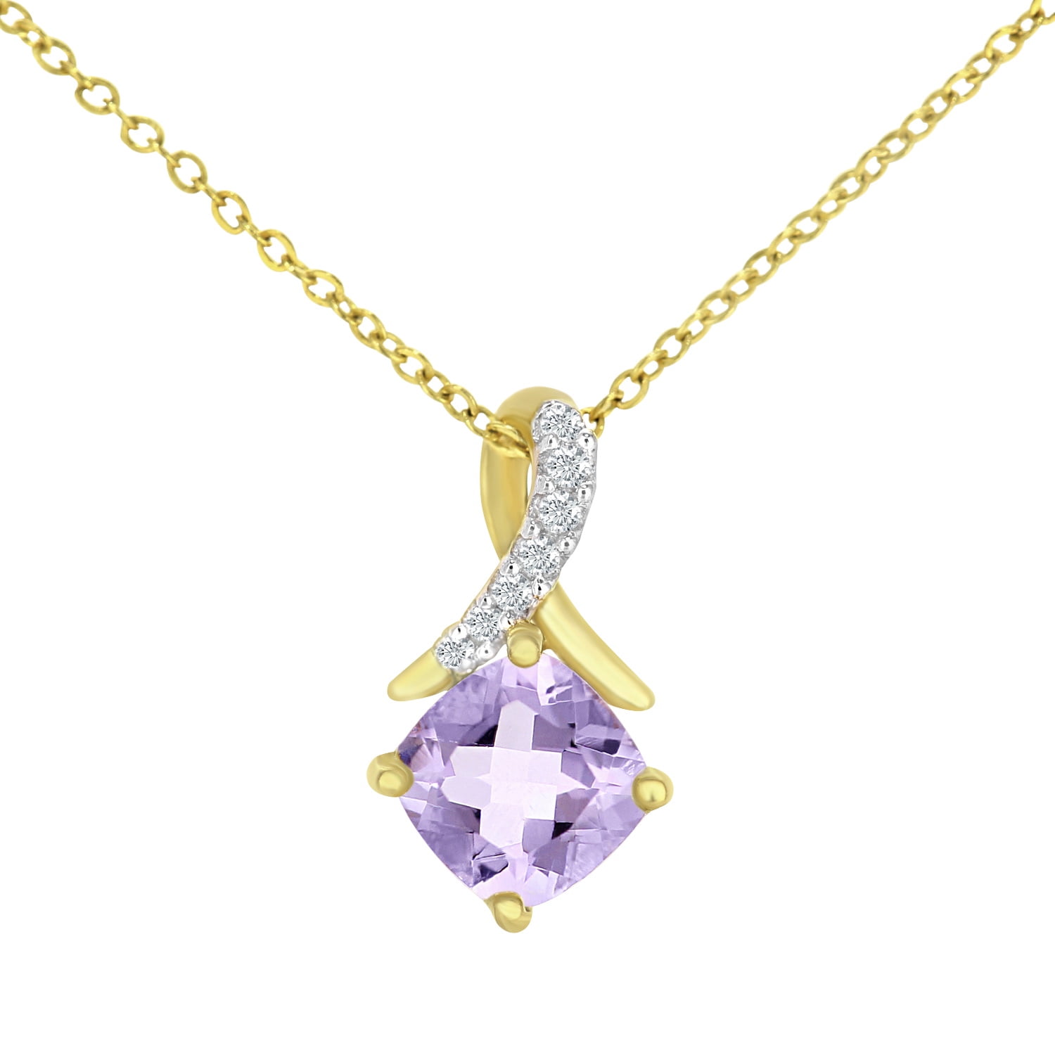 9ct Gold Jewelco London 2pts Diamond Cushion 1/2ct Amethyst Kiss ...