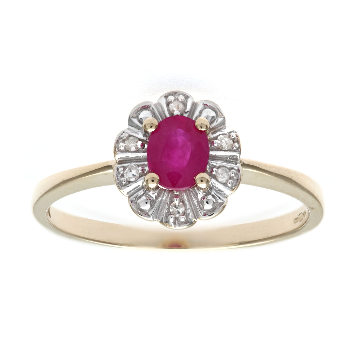 9ct Gold Jewelco London 3pts Diamond Oval 0.44ct Ruby Flower Petal Cluster Ring - Walmart.com