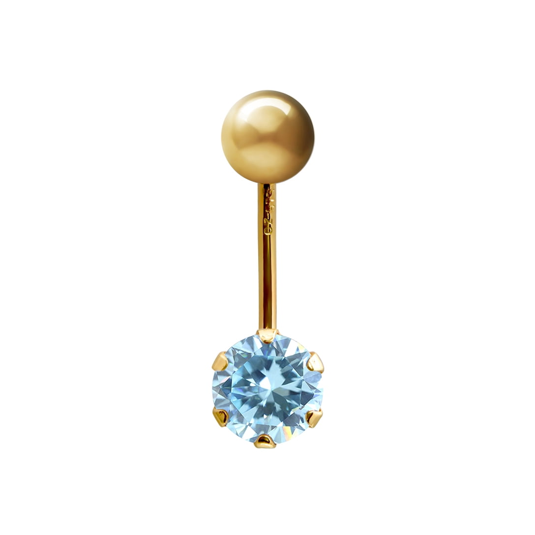 9ct Gold Jewelco London Blue CZ Solitaire Banana Belly Bar Body ...